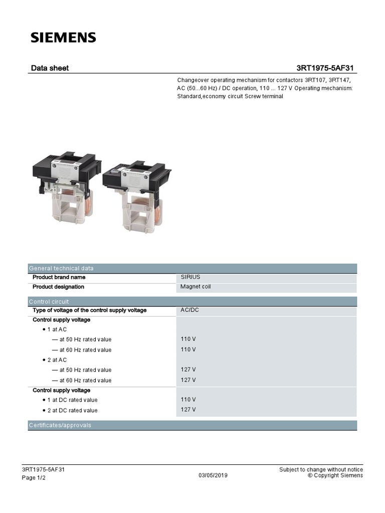 3RT19755AF31 Datasheet en | PDF | Alternating Current | Electric Power