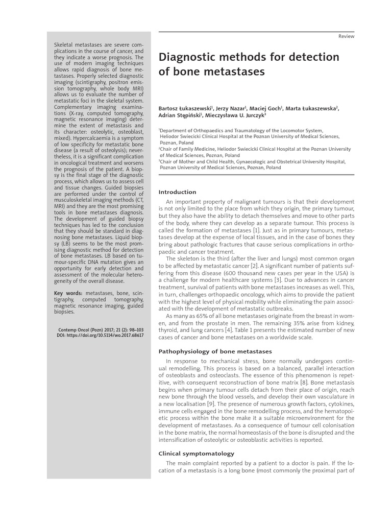 2017 Diagnostic Methods For Detection of Bone Mets | PDF | Biopsy ...