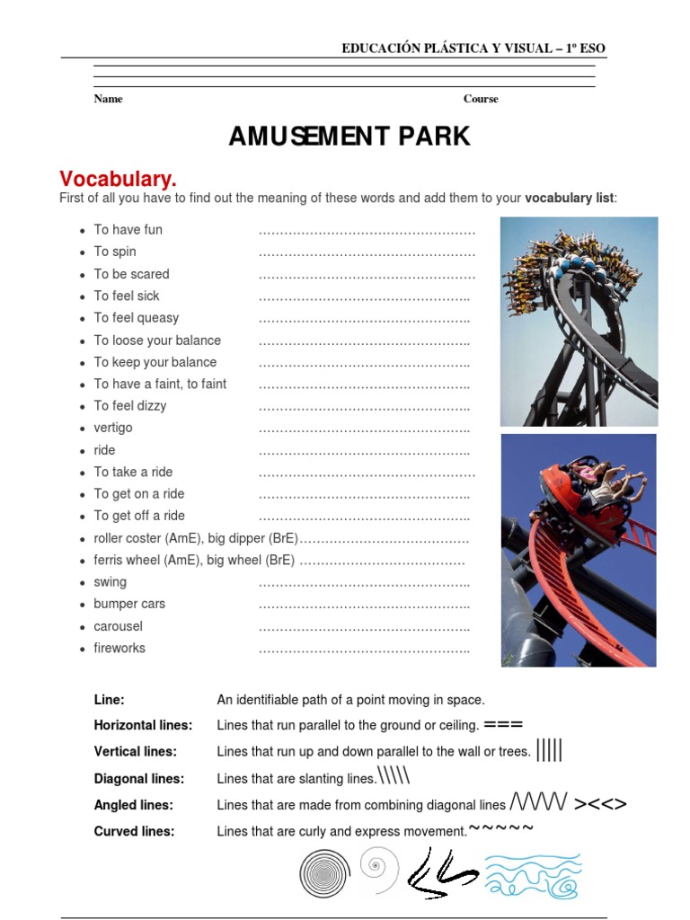 Amusement Park Vocabulary | PDF | Foreign Language Studies | Home & Garden