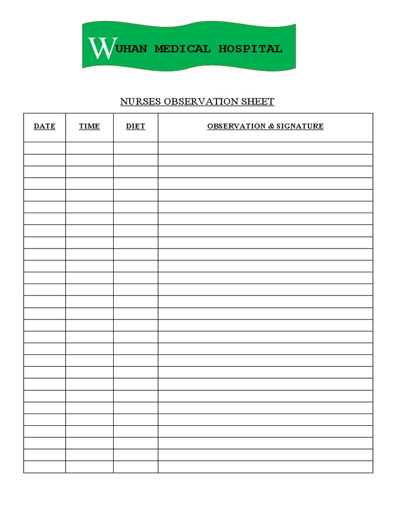 Uhan Medical Hospital: Nurses Observation Sheet | PDF