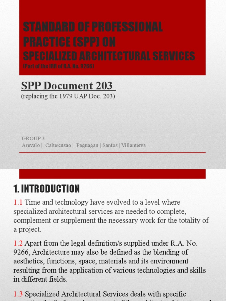 Standard of Professional Practice (SPP) On: Specialized Architectural ...