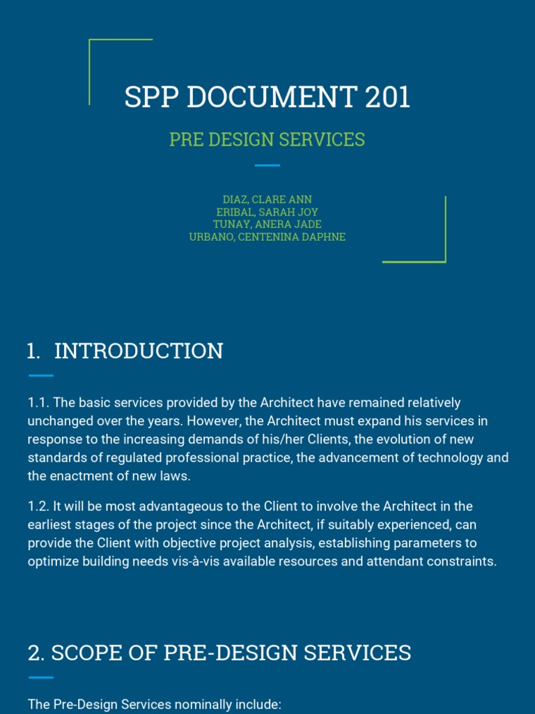 SPP Document 201: Pre Design Services | PDF | Feasibility Study | Architect