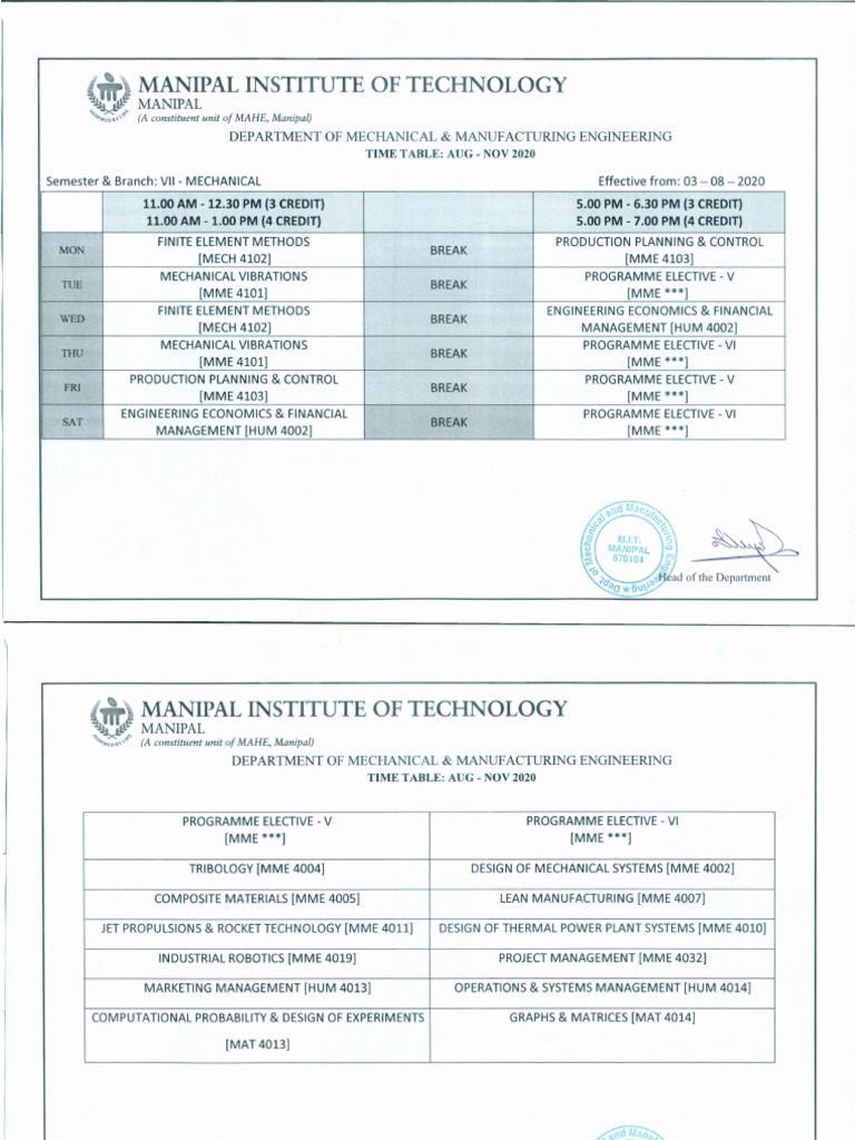 Mechanical Engg. Timetable 2020 | PDF | Engineering | Industries