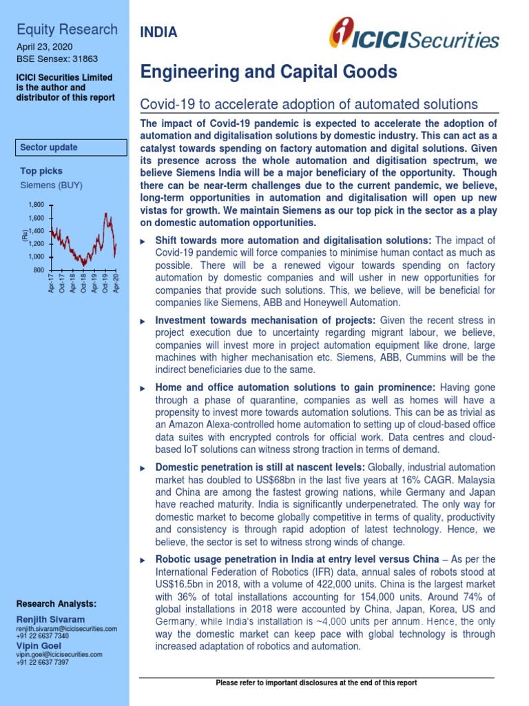 Capital Goods CoVid Automation ISec Apr 20 | PDF | Automation | Scada