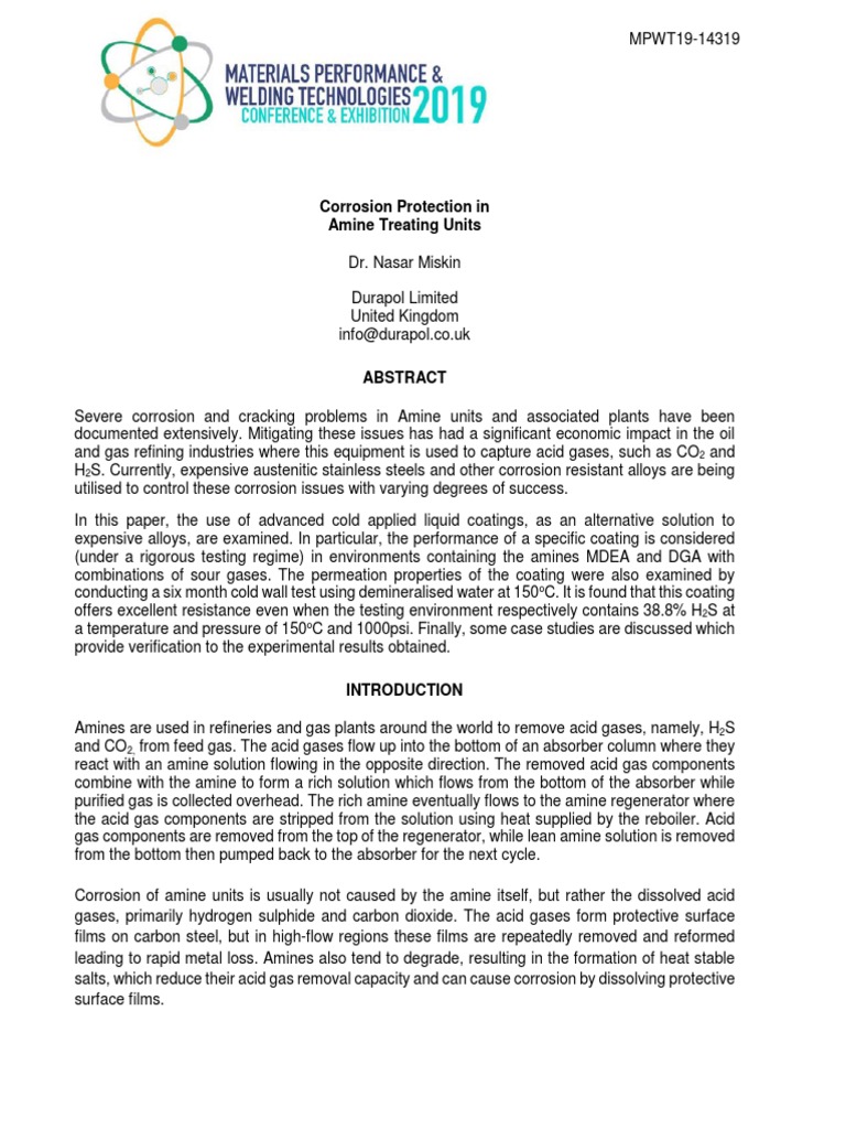 Corrosion Protection in Amine Treating Units PDF | PDF | Stainless ...