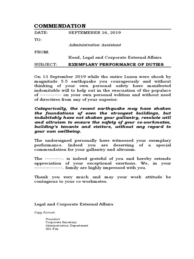 Commendation: Administrative Assistant | PDF
