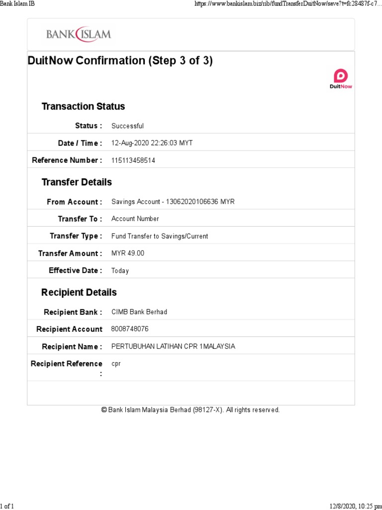 DuitNow Fund Transfer Confirmation | PDF