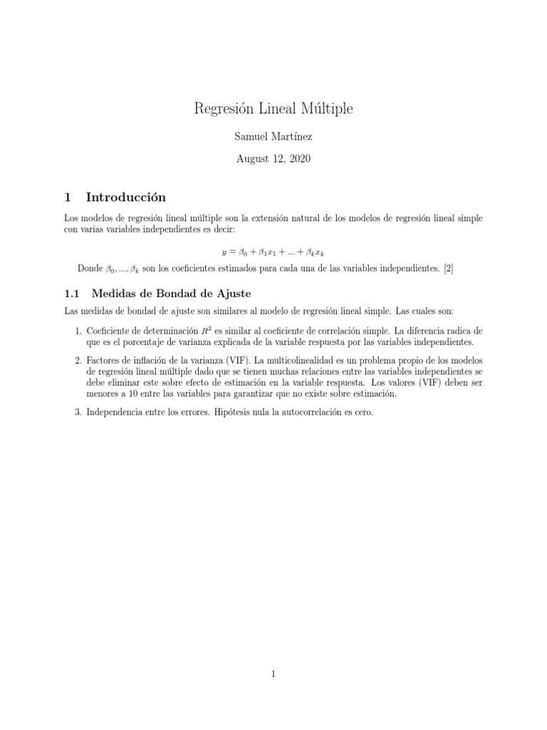 Regresi N Lineal M Ltiple | PDF | Escala de inteligencia para adultos de Wechsler | Regresión lineal