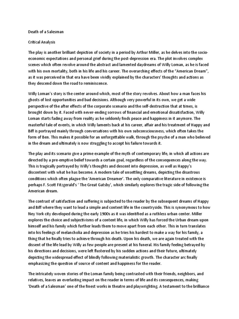 Critical Analysis-Death of A Salesman | PDF