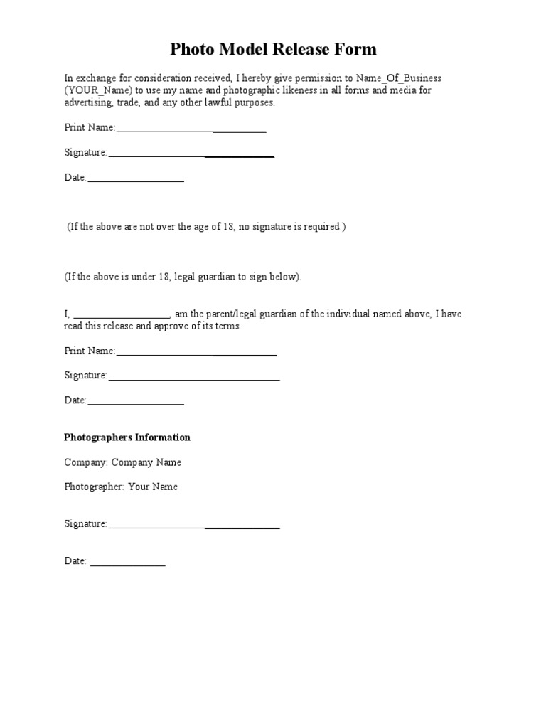 Photo Model Release Form Generic | PDF | Mass Media | Public Sphere