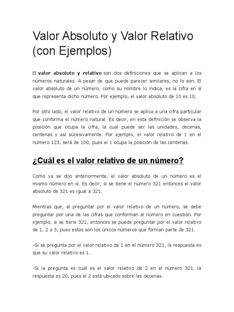 Valor Absoluto y Valor Relativo | PDF | Multiplicación | Módulo ...