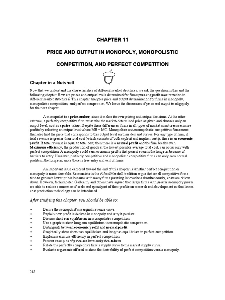 Chapter 11 Price and Output in Monopoly Monopolistic Competition and ...