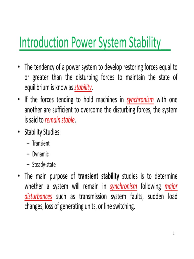 Introduction Power System Stability y y - : Stability Synchronism ...