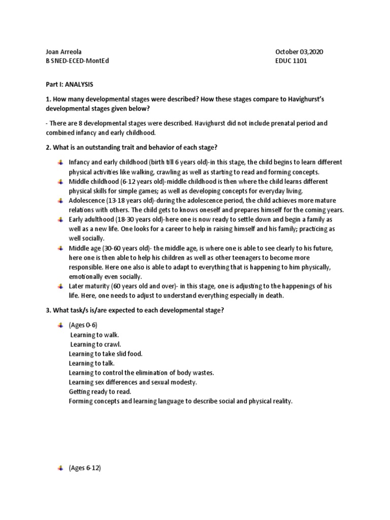Developmental Stages and Tasks Havighurst and Santrock | PDF ...
