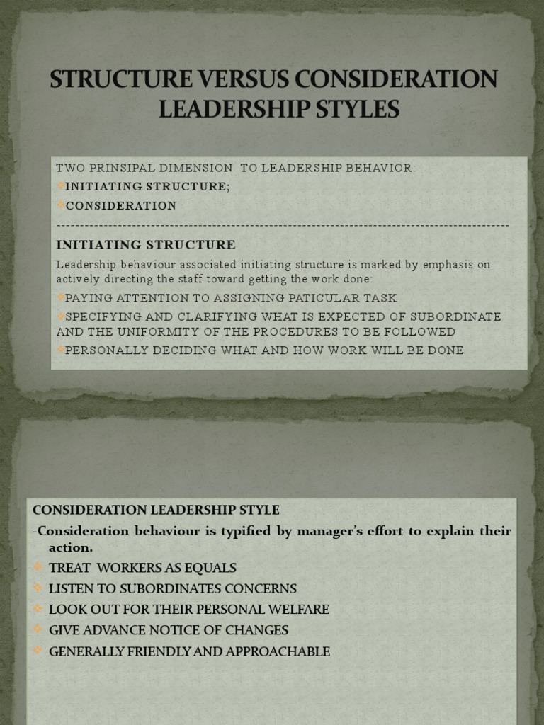 Structure Versus Consideration Leadership Styles | PDF