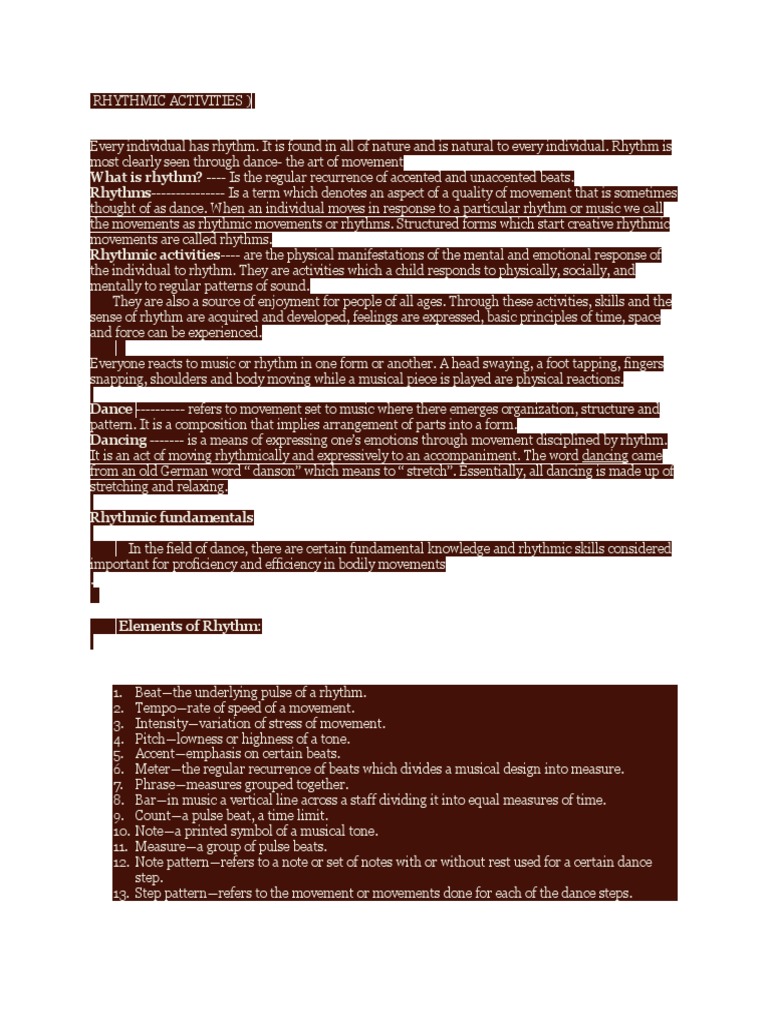 Rhythmic Activities Download Free Pdf Rhythm Dances
