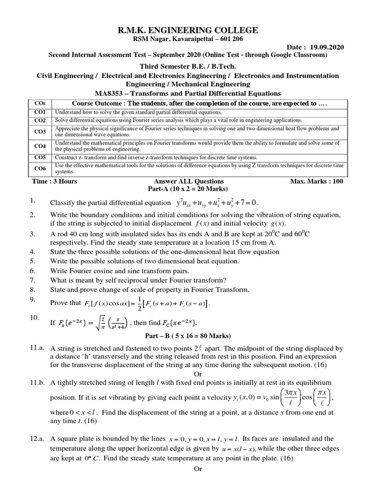 Ma8353 Tpde | PDF | Differential Equations | Sine