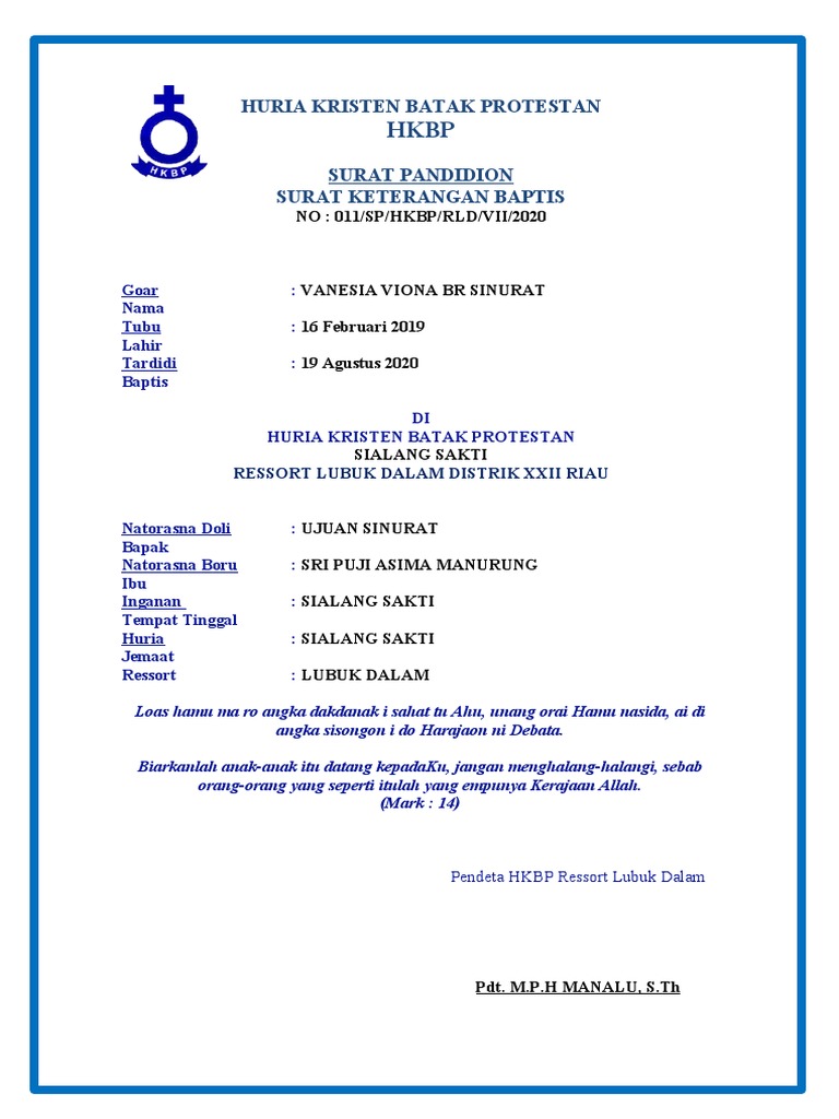 Surat Keterangan Baptis 19 Juli 2019 | PDF