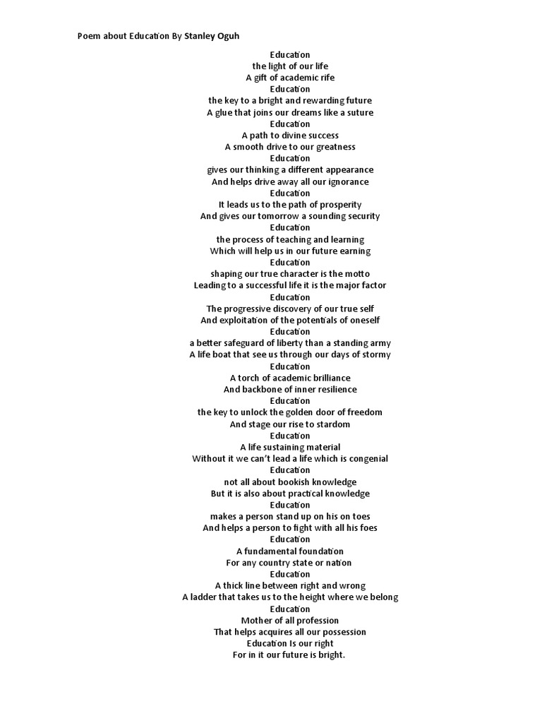 Poem About Education | PDF | Behavior Modification | Psychological Concepts
