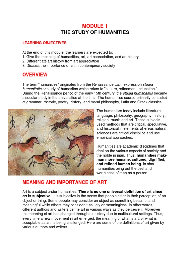 The Study of Humanities: Learning Objectives | PDF | Humanities | Art ...