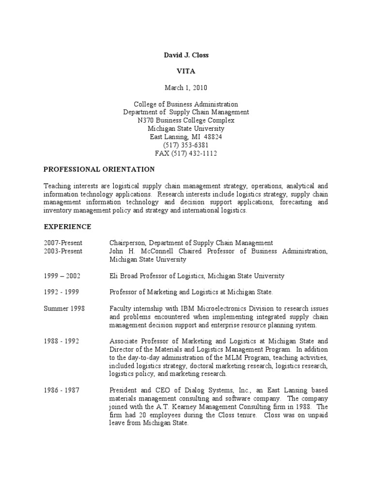 David J. Closs | PDF | Logistics | Michigan State University