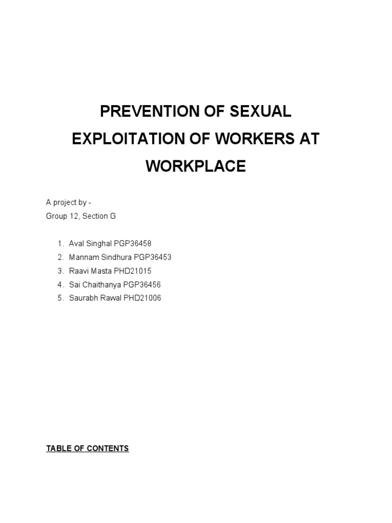 Prevention of Sexual Exploitation at Workplace | PDF | Sexual ...