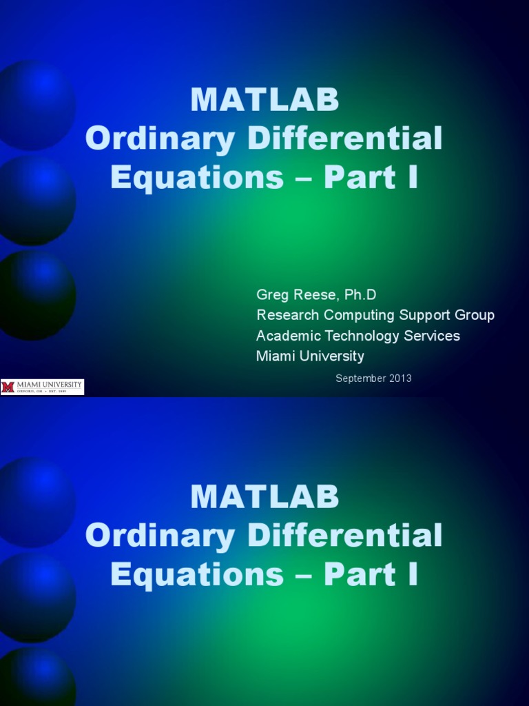 Matlab Ordinary Differential Equations - Part I | PDF | Ordinary ...