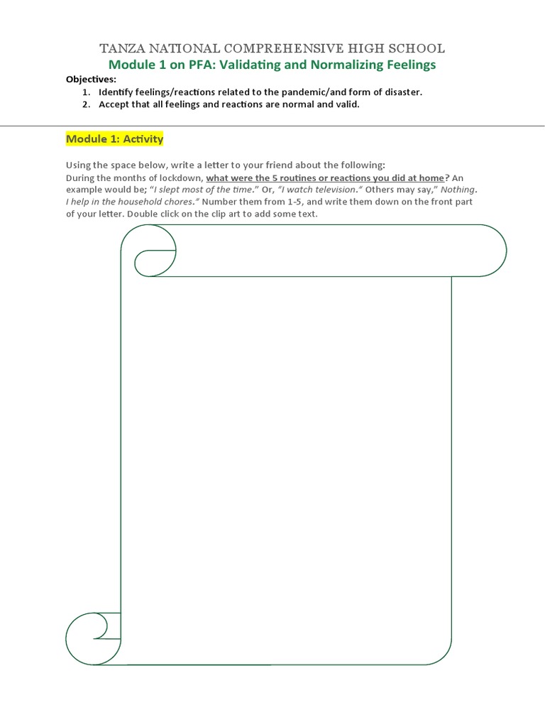 PFA Activities for Grade 5 Students | PDF | Psychological Concepts ...