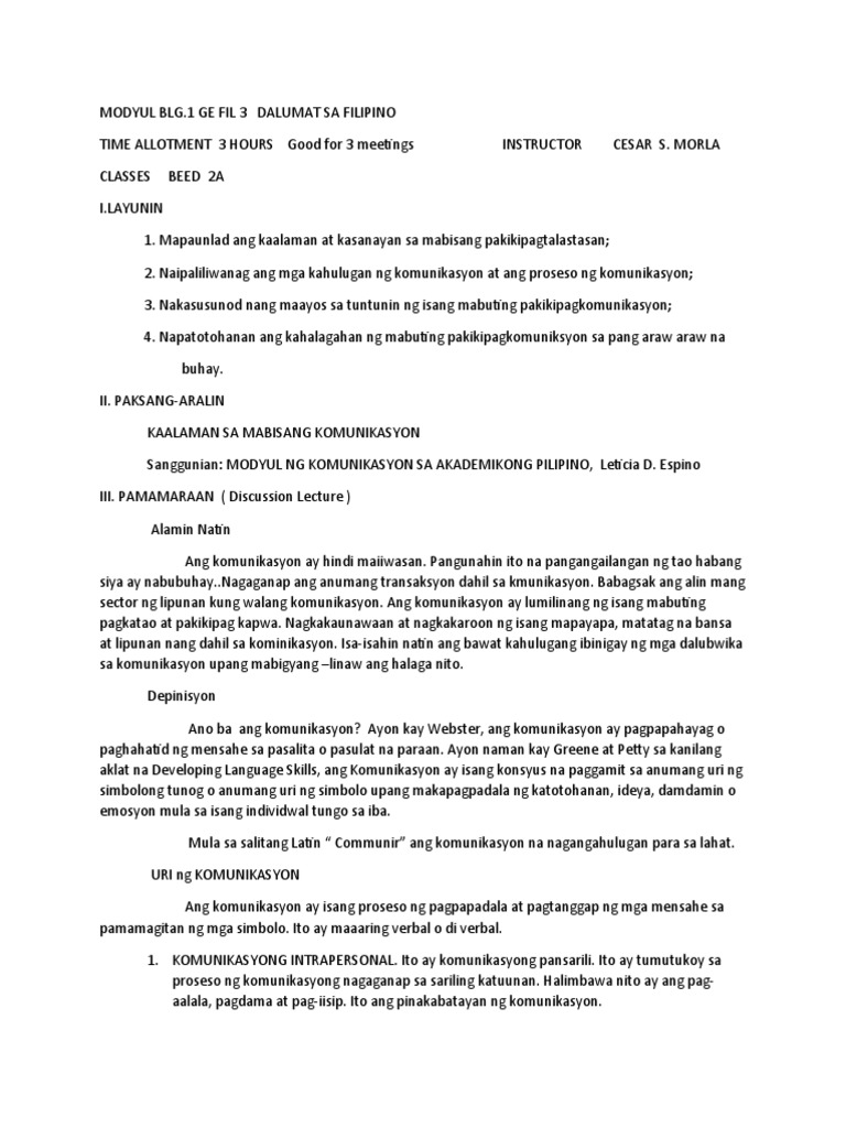 Modyul Blg. 1 Ge Fil 3 Dalumat Sa Filipino | PDF