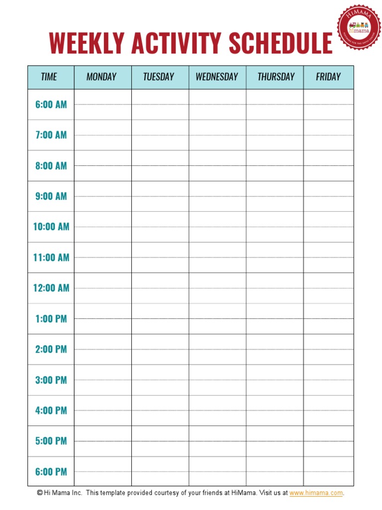 Weekly Activity Schedule Templates | PDF