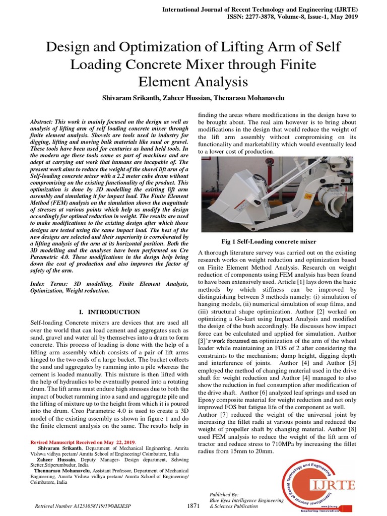 Design and Optimization of Lifting Arm of Self Loading Concrete Mixer ...