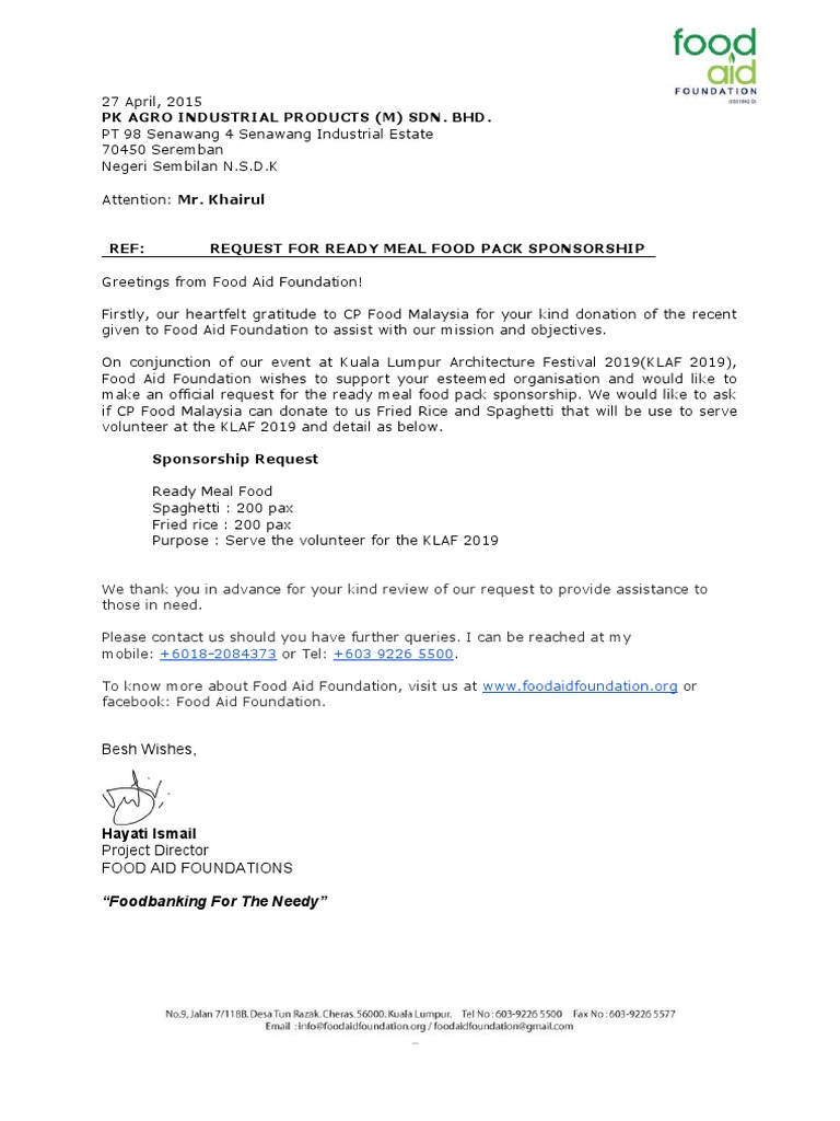 Request Letter For CP Food | PDF