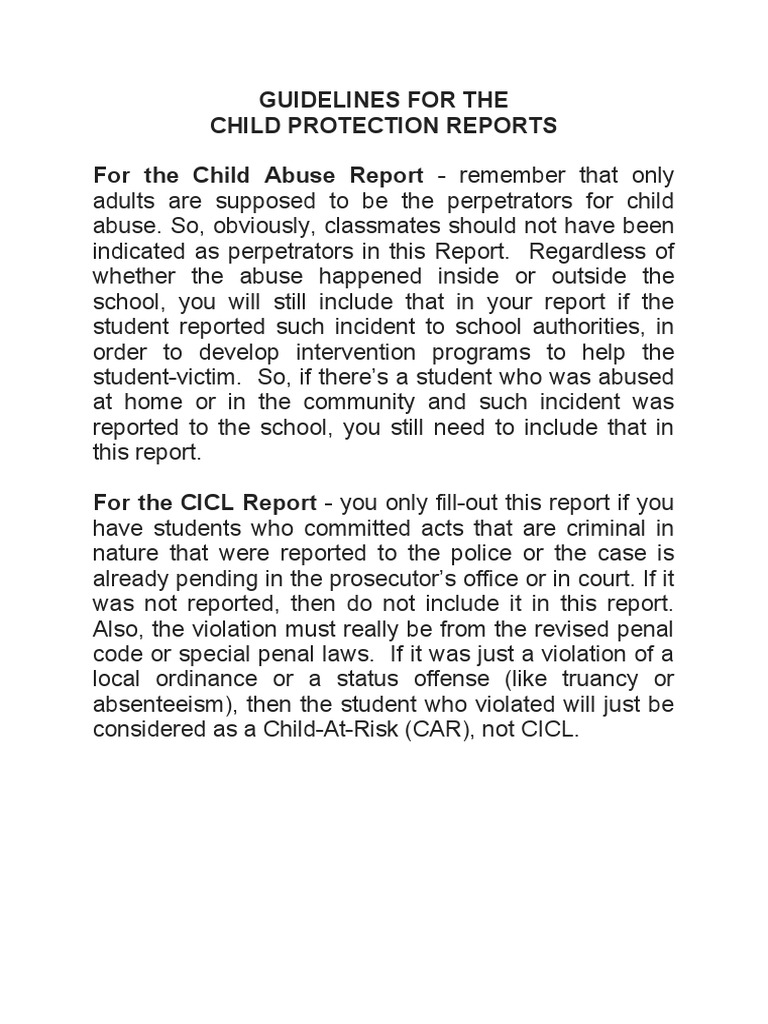 Guide For The Child Protection Reports.1 | PDF | Bullying | Deviance ...