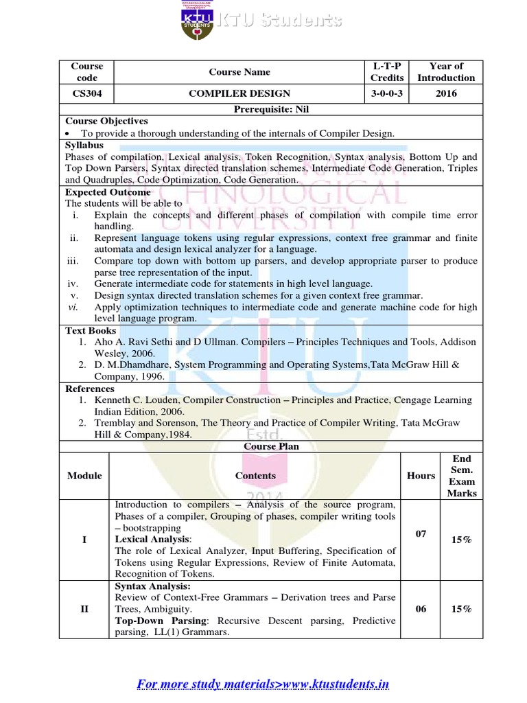 CS304 Compiler Design | PDF