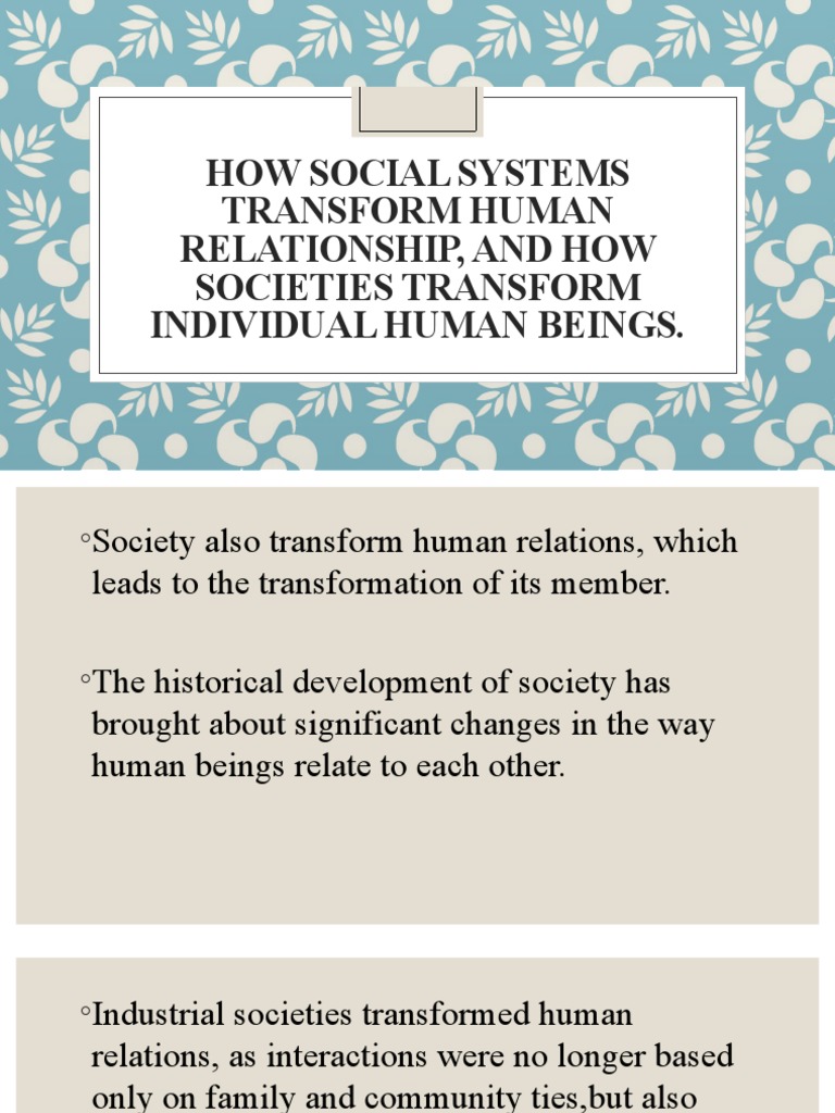 How Social Systems Transform Human Relationship | PDF