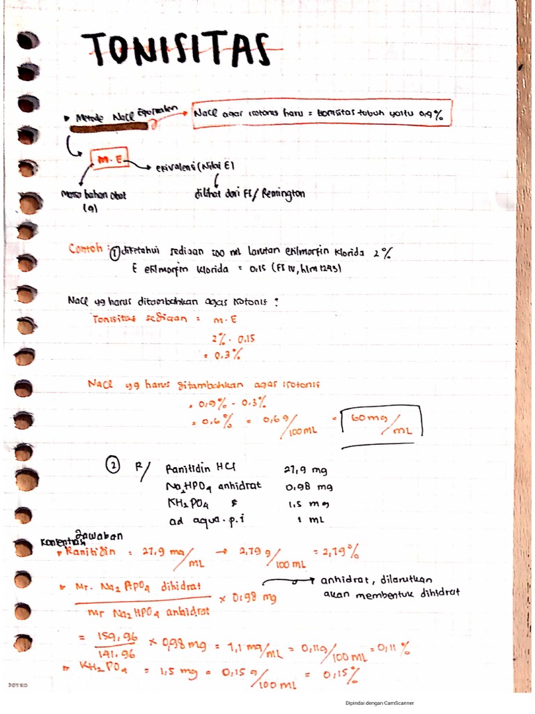 Perhitungan Tonisotas Dan Osmolaritas | PDF