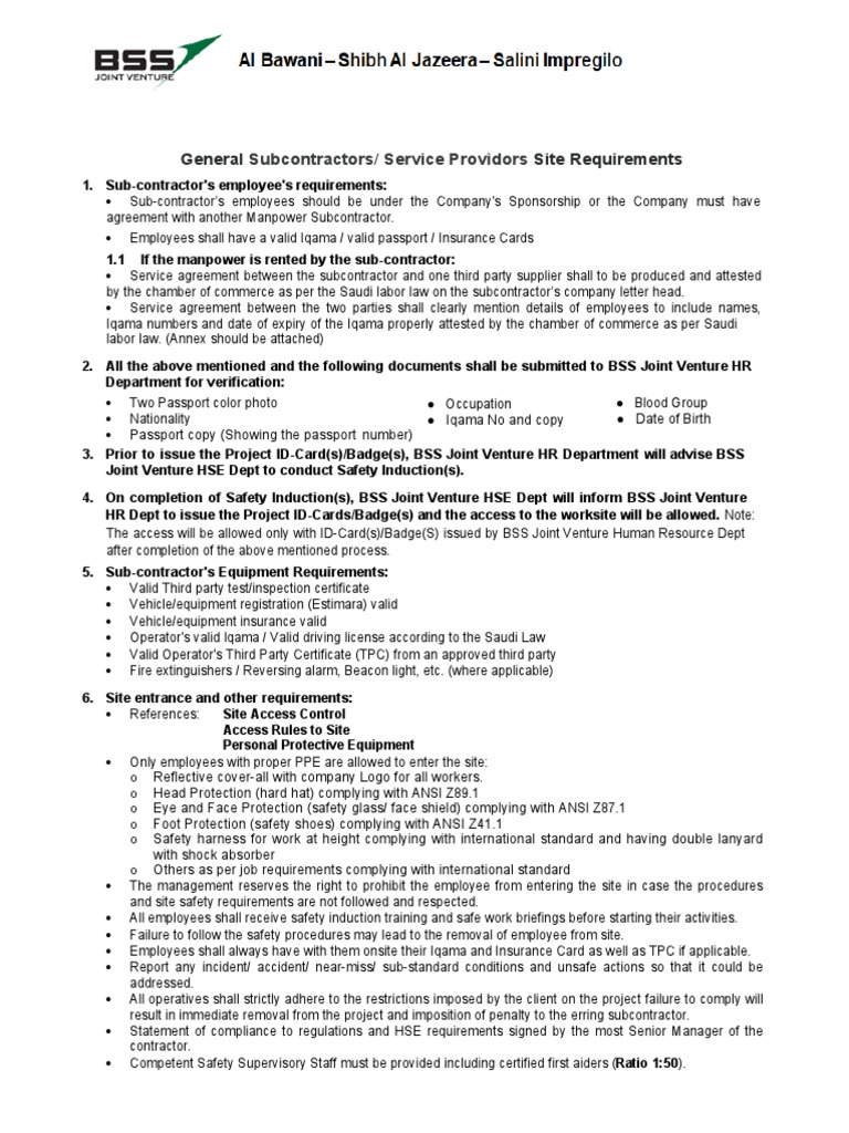 HSE Requirements-Rev01 - Site Requirment | PDF | Safety | Personal Protective Equipment