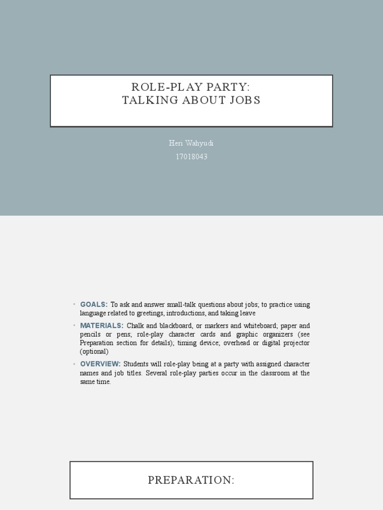 Role-Play Party: Talking About Jobs: Heri Wahyudi 17018043 | PDF ...