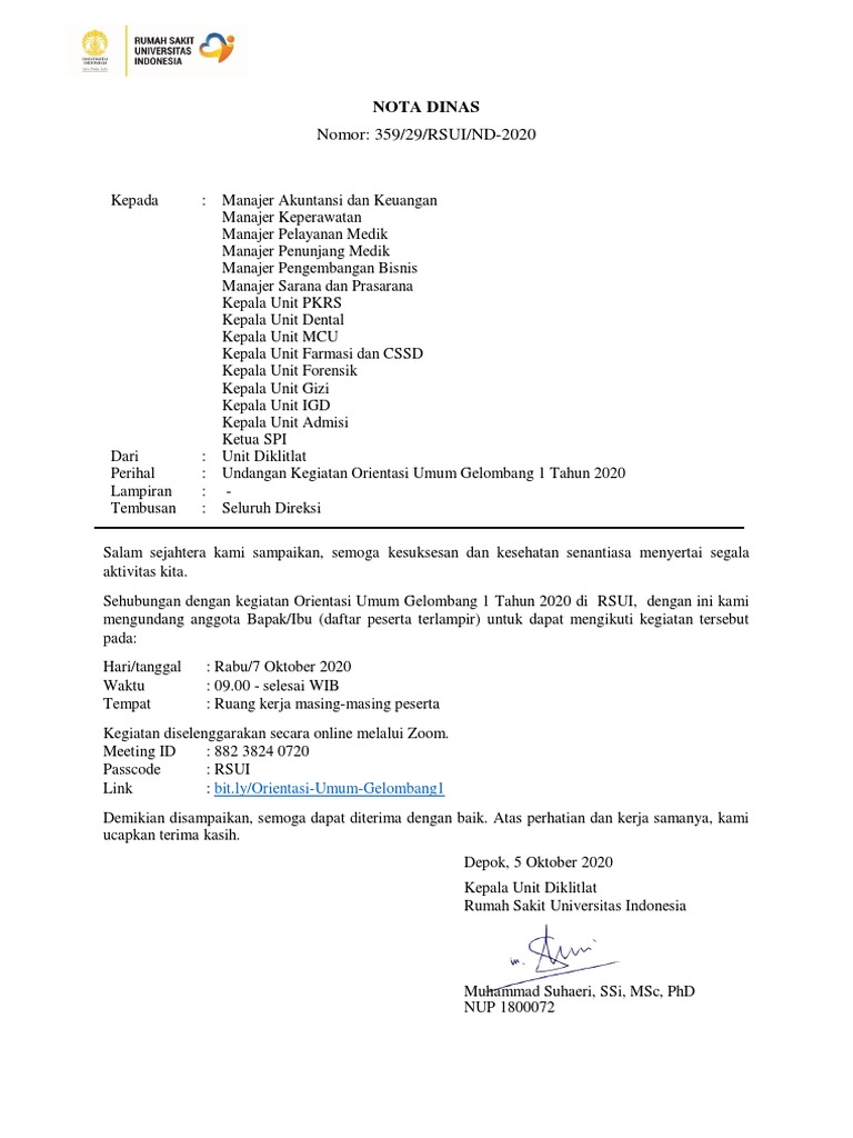 359 Nota Dinas - Undangan Kegiatan Orientasi Umum Gelombang 1 TH 2020 ...