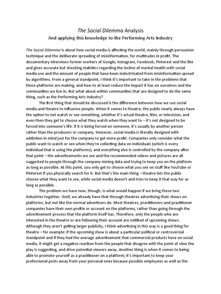 The Social Dilemma Analysis | PDF | Social Media | Popular Culture ...
