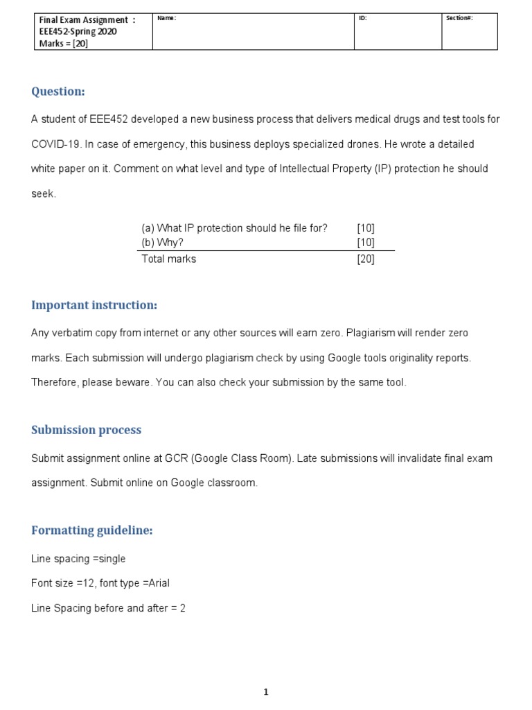 Final Exam Assignment: EEE452-Spring 2020 Marks | PDF