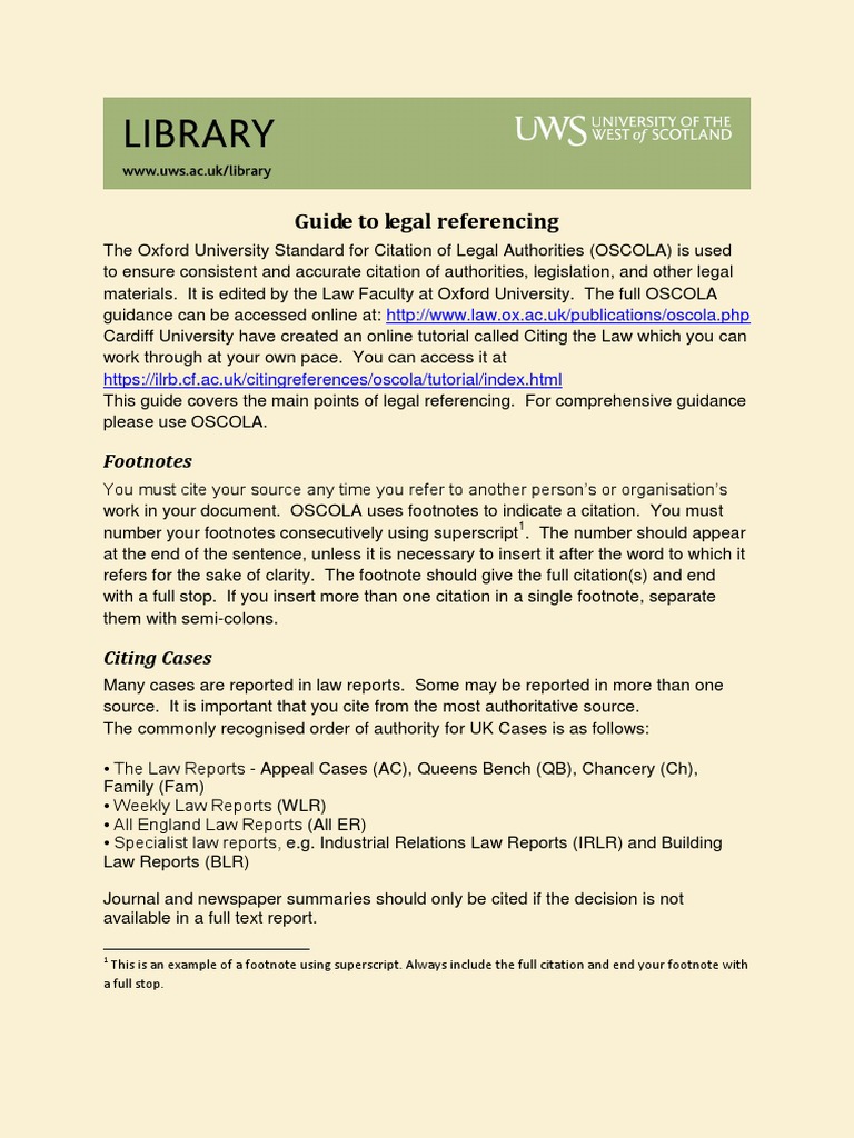 OSCOLA Legal Referencing Guide | PDF | Case Citation | Public Law