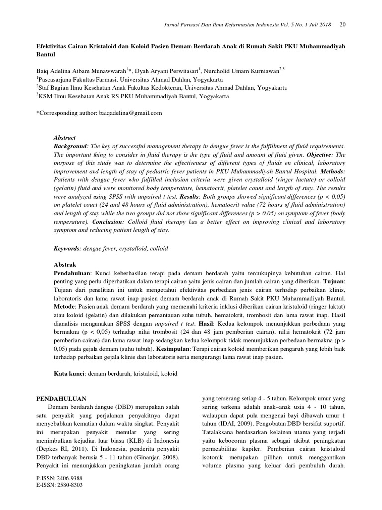 Efektivitas Cairan Kristaloid Dan Koloid Pasien de | PDF | Clinical ...