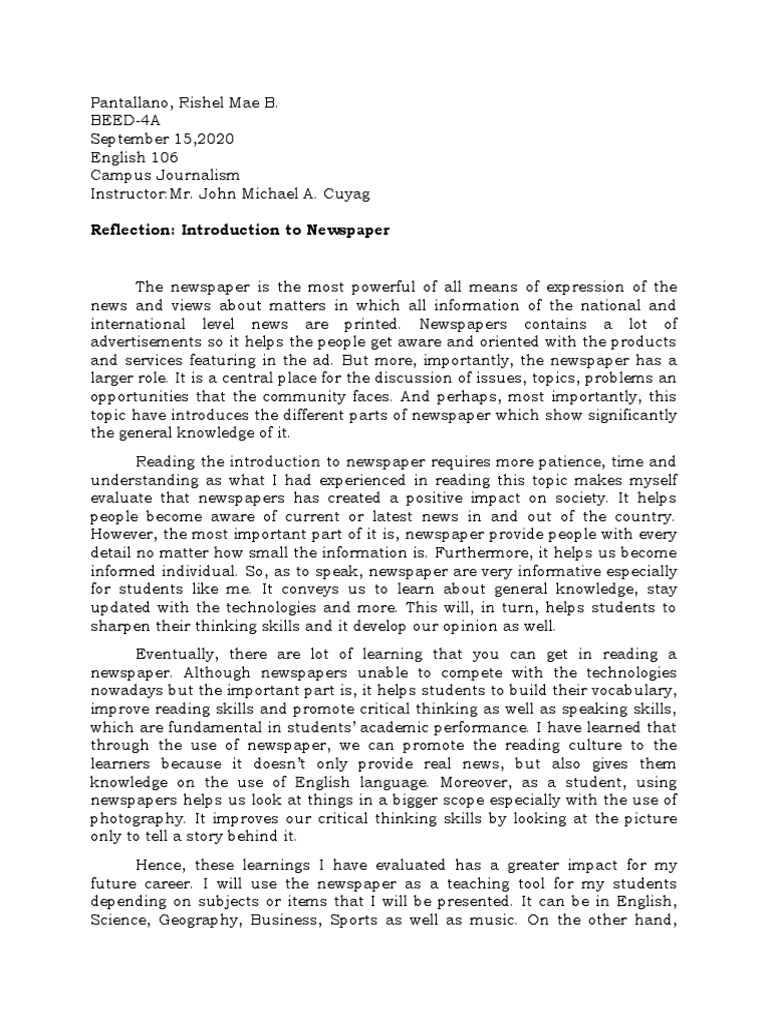 Impact of Newspapers on Student Learning | PDF | Newspapers | News