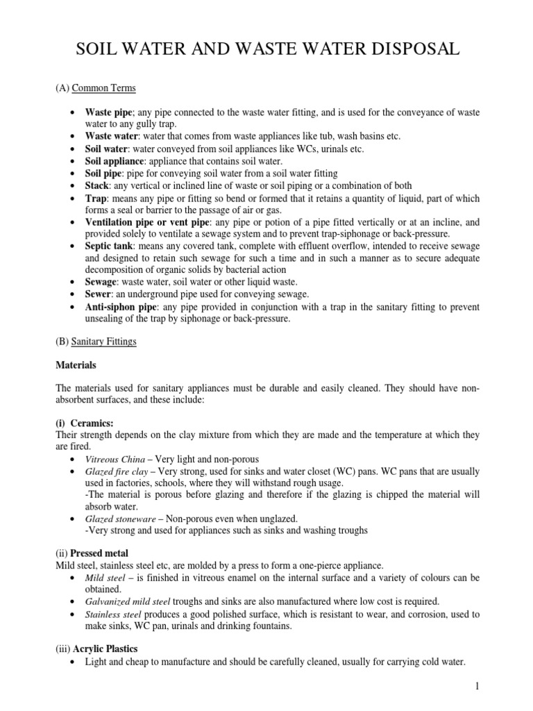 Soil and Waste Water Disposal Guide | PDF | Sink | Sewage