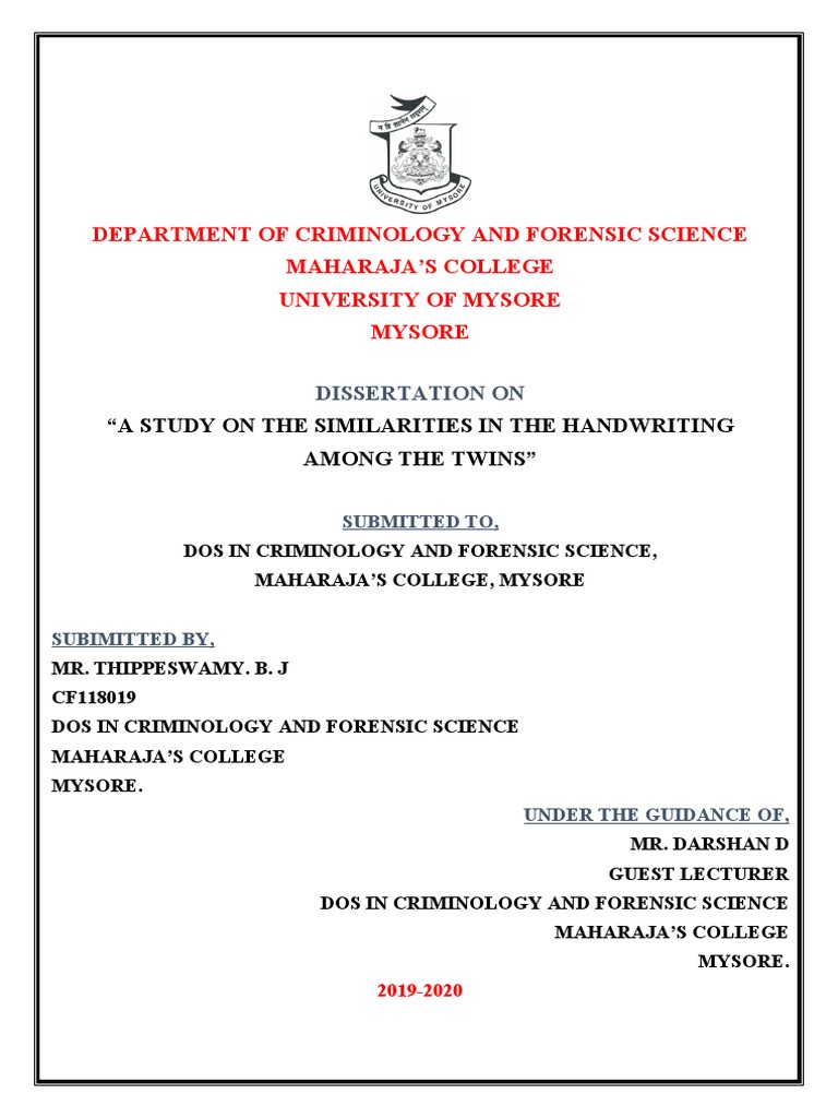 Department of Criminology and Forensic Science Maharaja'S College ...