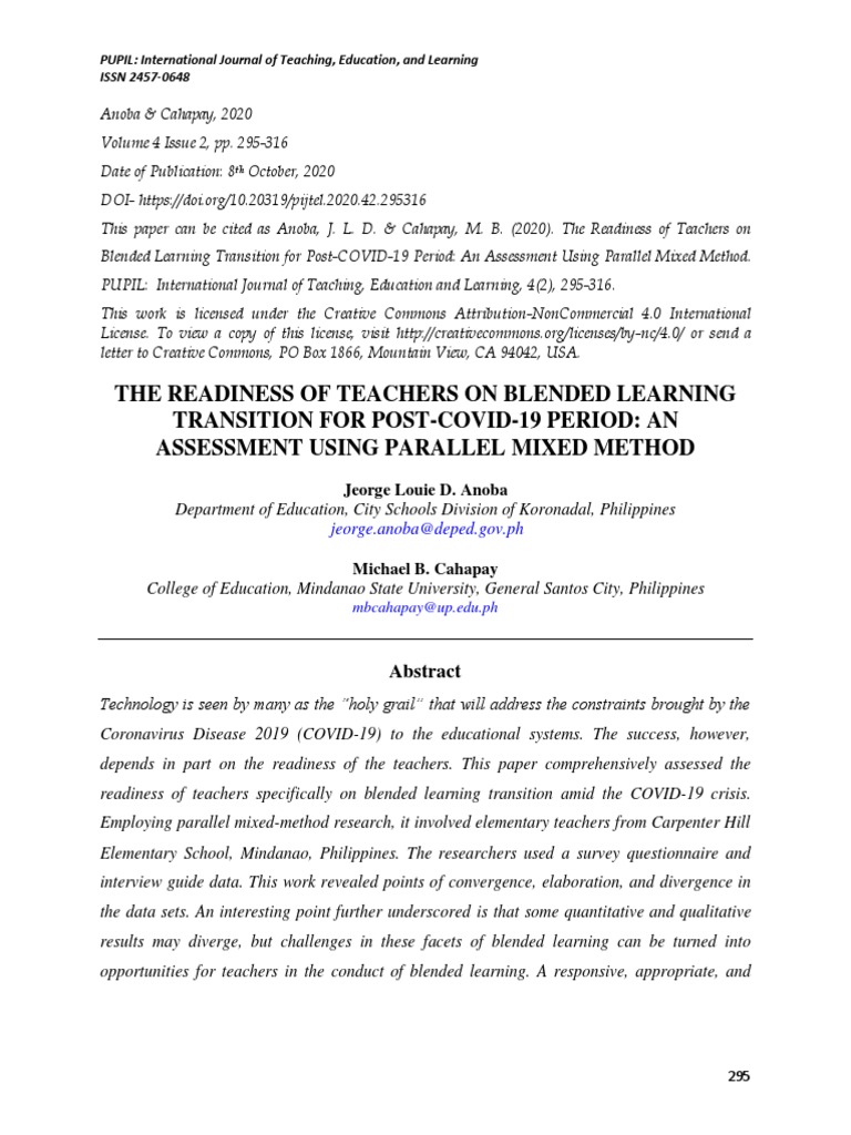 The Readiness of Teachers On Blended Learning Transition For Post-Covid ...