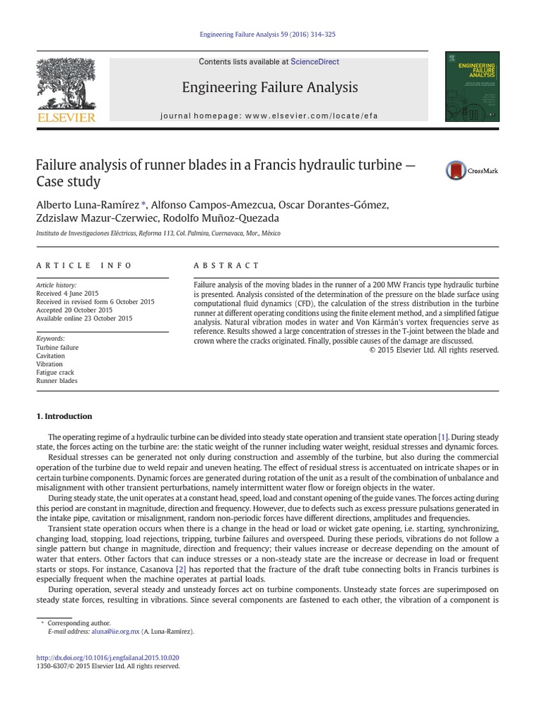Failure Analysis of Runner Blades in A Francis Hydraulic Turbine Case ...
