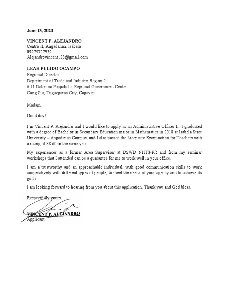 Letter To DTI | PDF