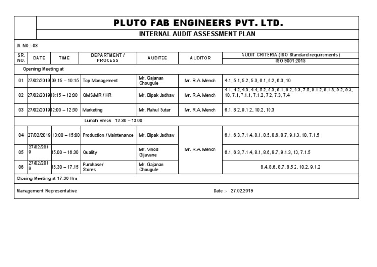 Internal Audit Assessment Plan | PDF